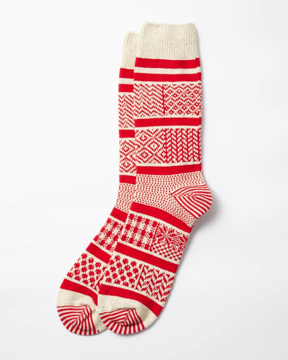 RoToTo Multi Jacquard Crew Socks - Ivory/Red · Those That Know