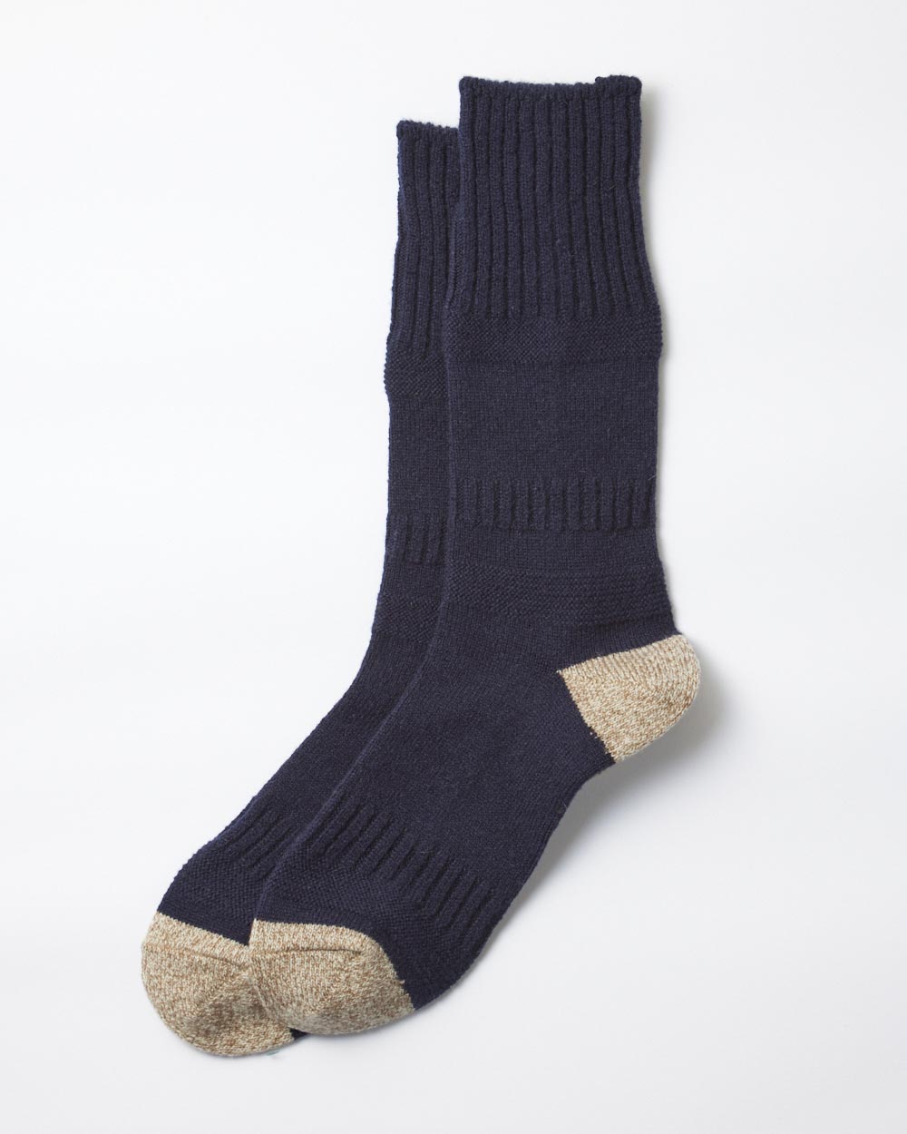 RoToTo Guernsey Pattern Crew Socks - Navy/Brown · Those That Know